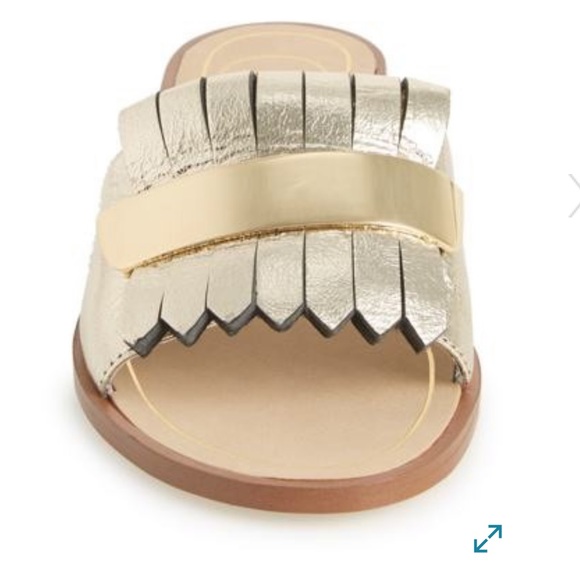 1901 | Shoes | Kilt Fringe Metallic Slide Slip On Flat Sandals | Poshmark